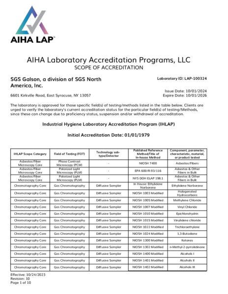 SGS Galson AIHA-LAP, LLC Scope of Accreditation IHLAP - SGS North America
