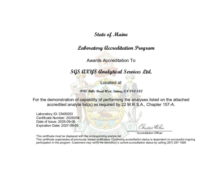 SGS AXYS Maine cert and scope - SGS North America